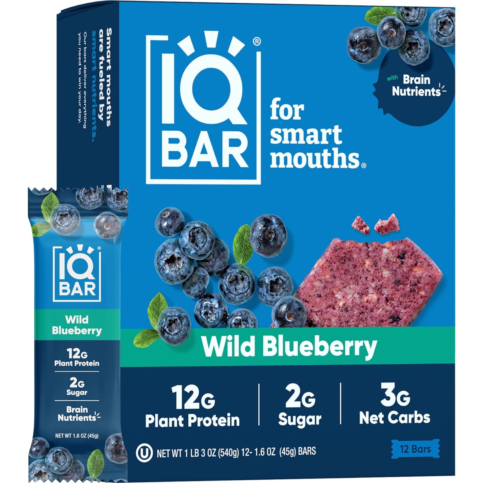 IQBar Plant Protein Bar - Wild Blueberry x 12 | NTUC FairPrice
