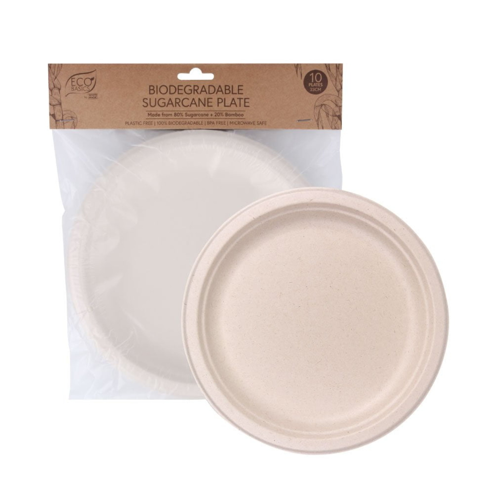 White Magic Eco Basics Biodegradable Sugarcane Plate 23cm | NTUC FairPrice