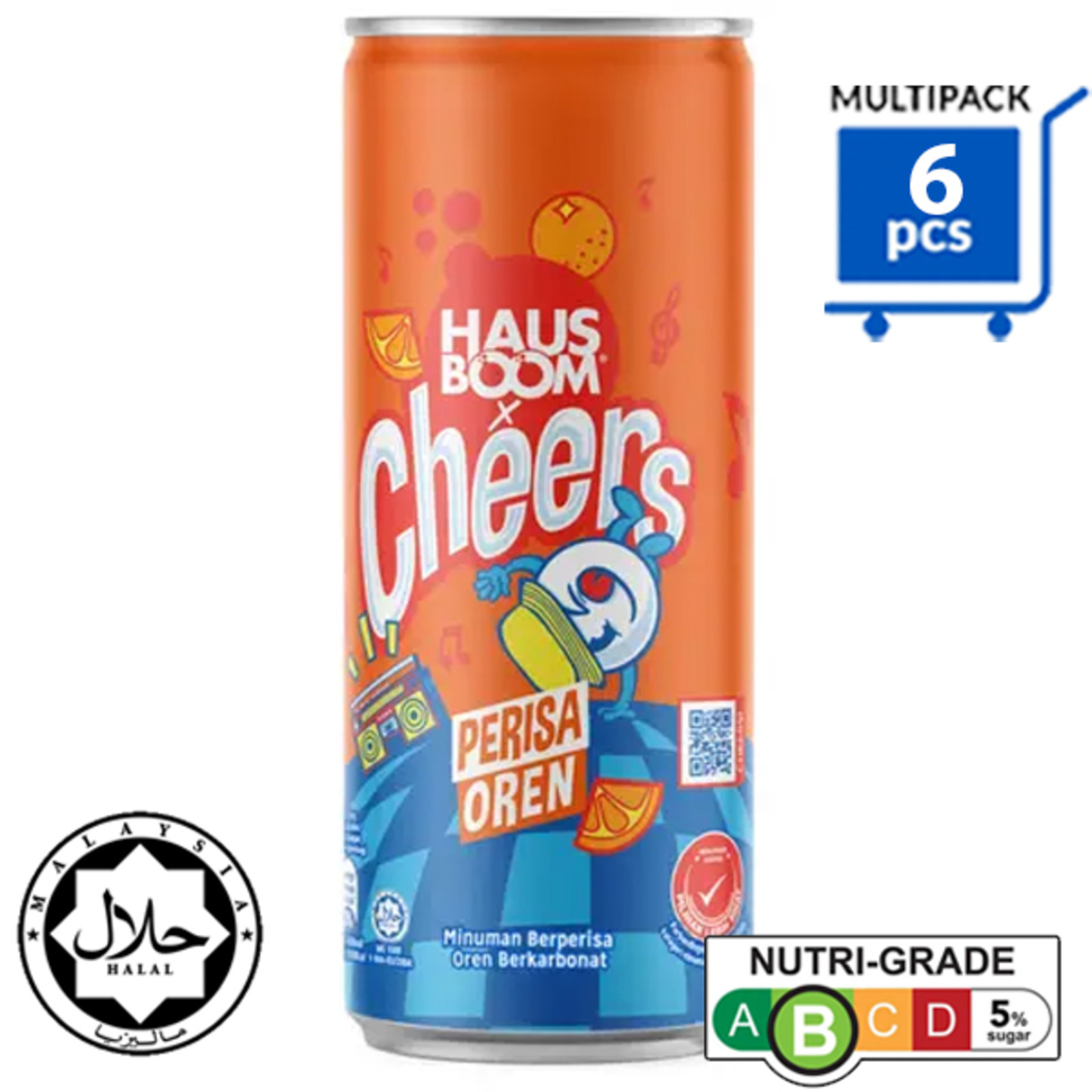 Cheers Can Drink - Orange Flavour & Bubbles (325ml x 6) | NTUC FairPrice