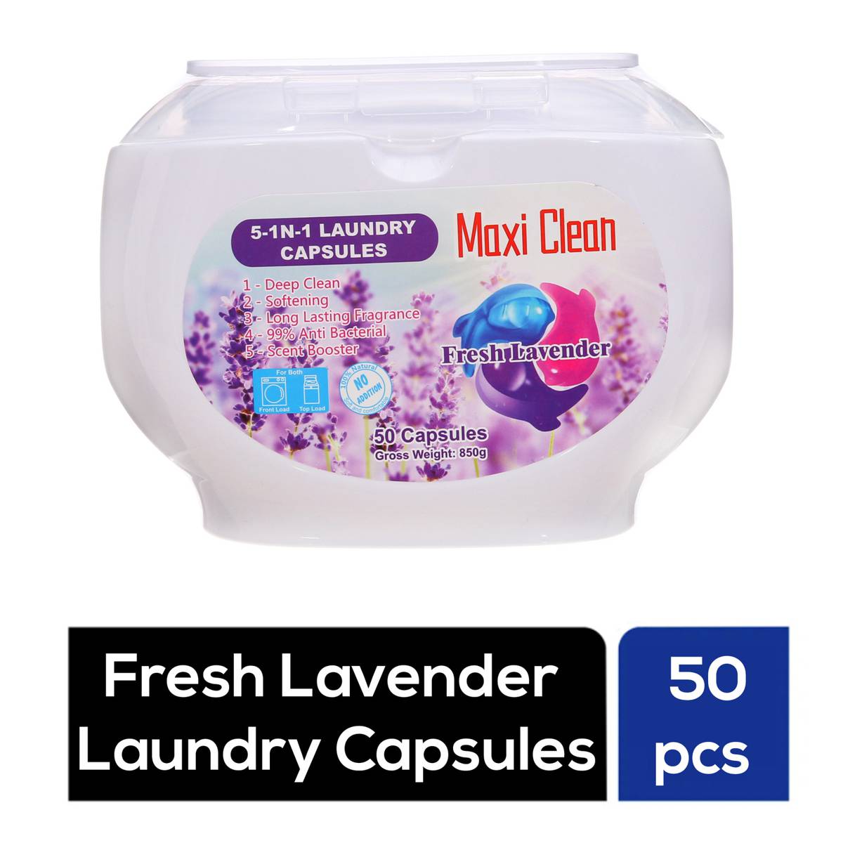 Maxi Clean 5in1 Laundry Capsules Pods - Fresh Lavender Tub | NTUC FairPrice