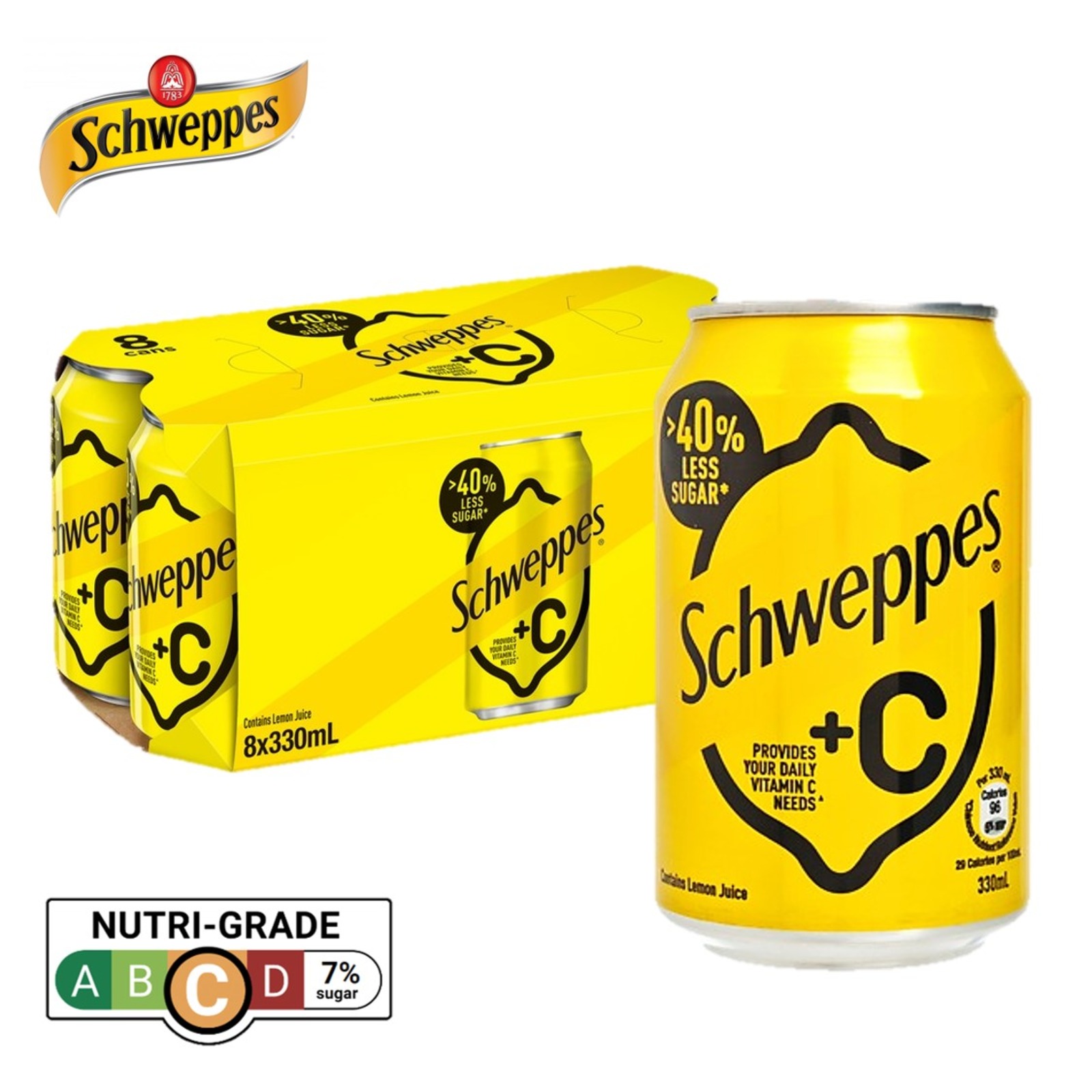Schweppes C Lemon Flavoured Soda Can 8p | NTUC FairPrice