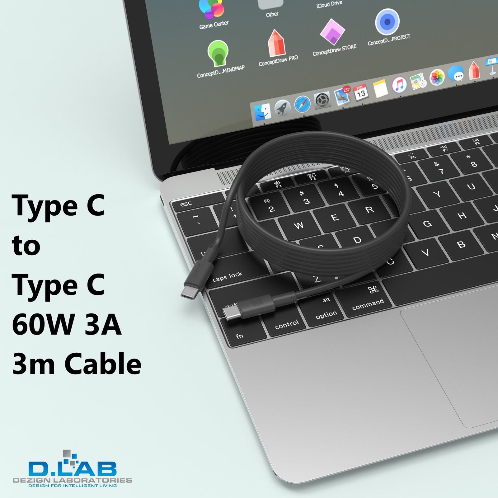 D.LAB Type C To Type C 60W 3A 3m Cable (TB1324) Black | NTUC FairPrice