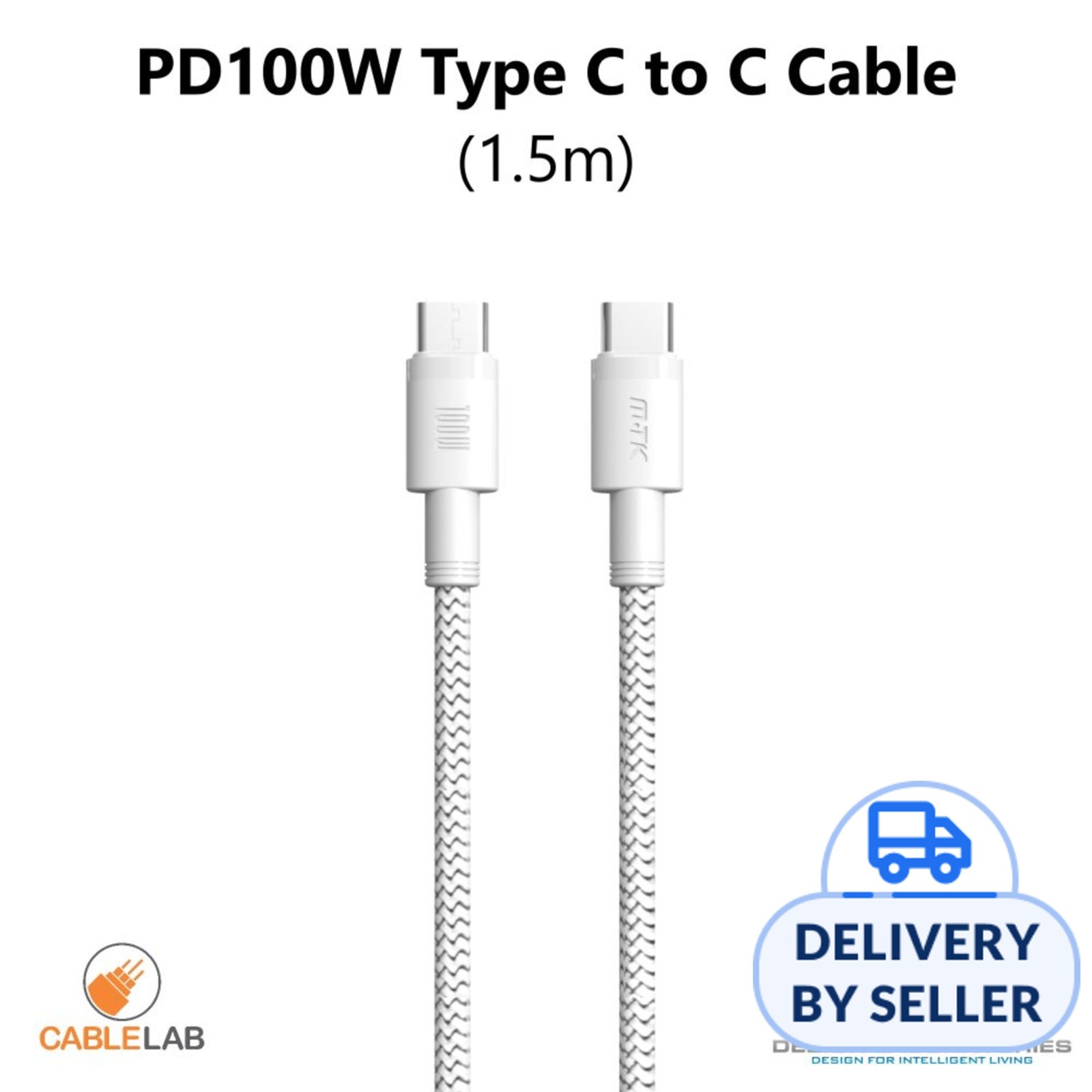D.LAB PD100W Type C To C 5A Cable 1.5m (TB1306) White | NTUC FairPrice