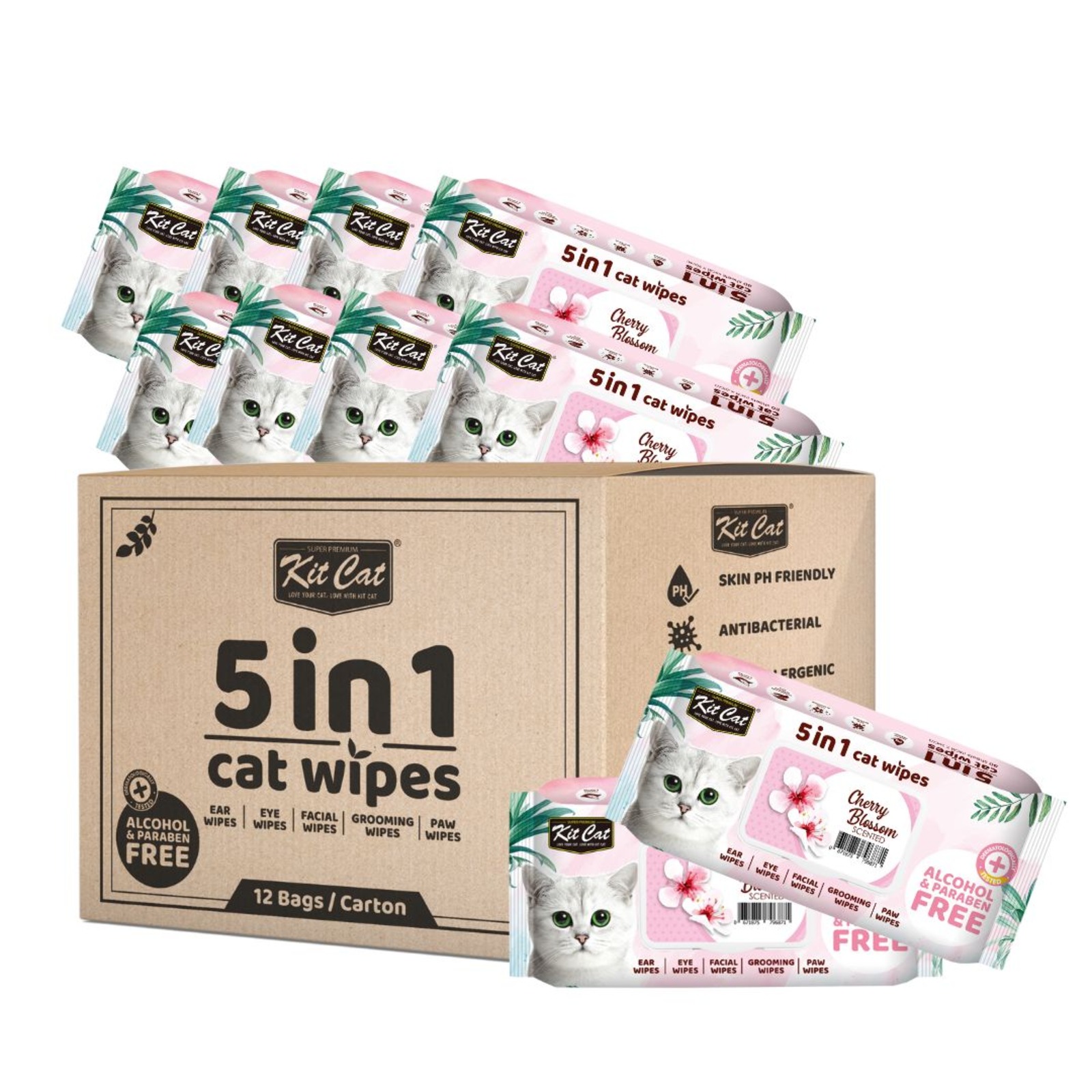 Kit Cat 5 In 1 Cat Wipes-Cherry Blossom Alcohol & Paraben Fre | NTUC ...