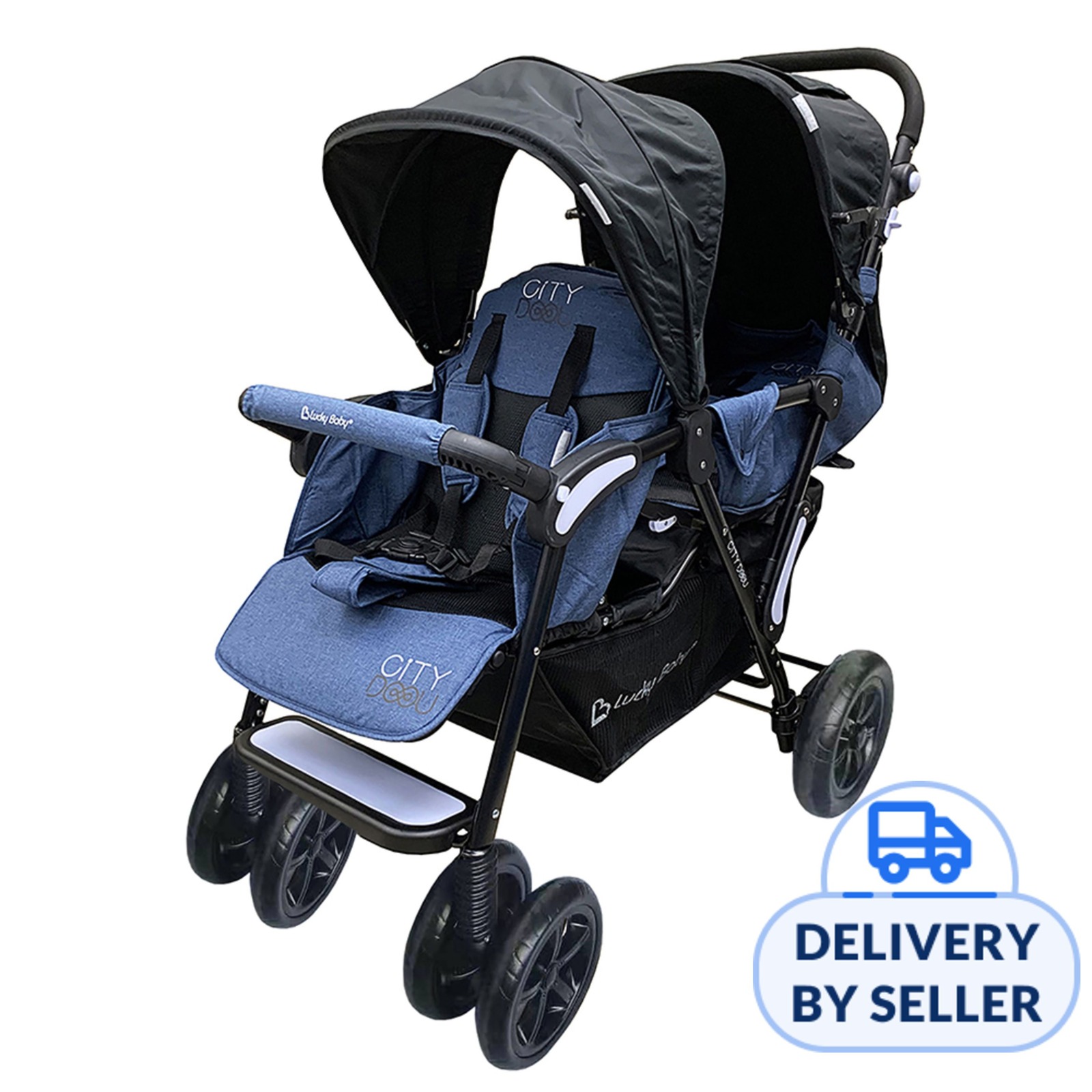 Lucky Baby City Dou Plus Twin Stroller - Denim Blue | NTUC FairPrice