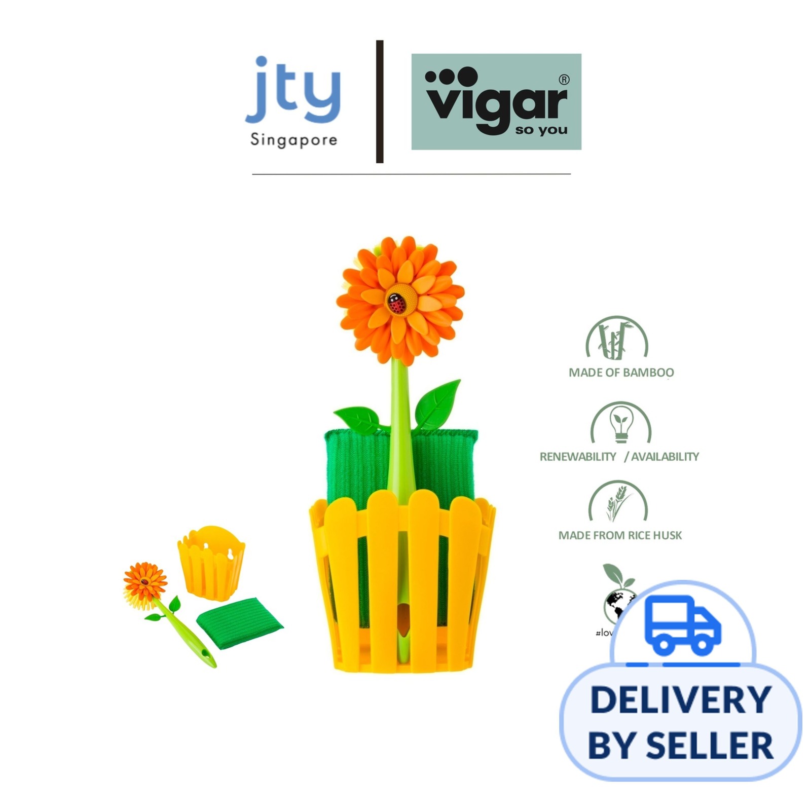 Vigar Flower Power Orange Sink Caddy Set | NTUC FairPrice