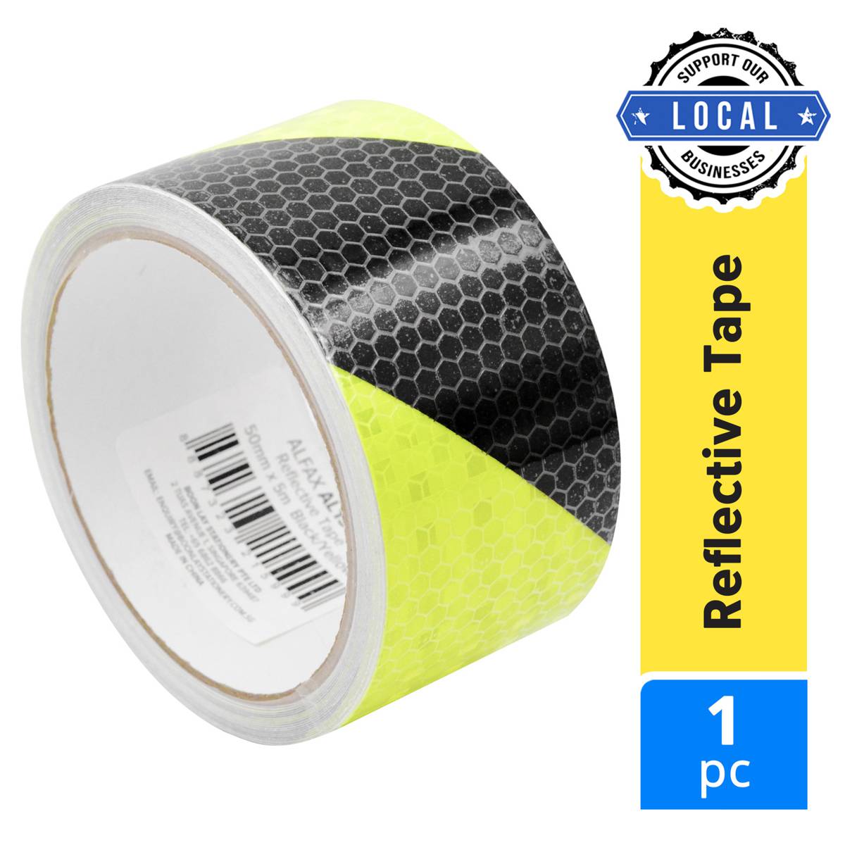 Alfax AL1599 Reflective Tape 50mm x 5m Black/Yellow | NTUC FairPrice