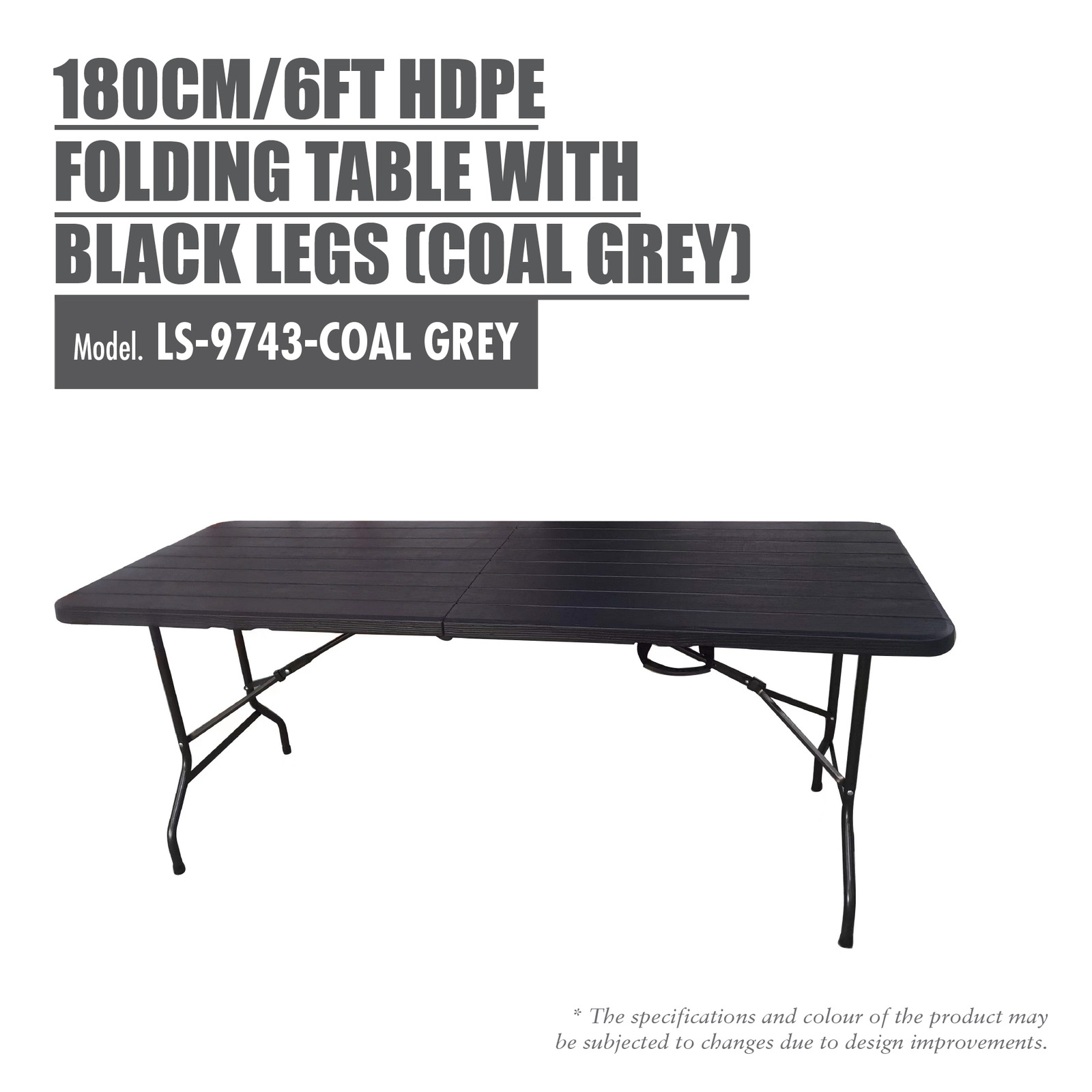 HOUZE 180cm/6ft HDPE Folding Table with Black Legs (Coal Grey | NTUC ...