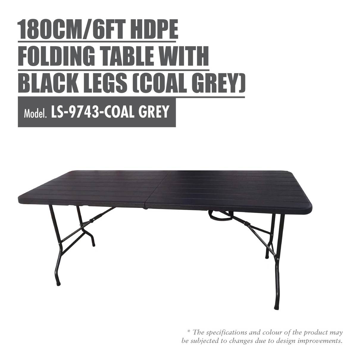 HOUZE 180cm/6ft HDPE Folding Table with Black Legs (Coal Grey | NTUC ...
