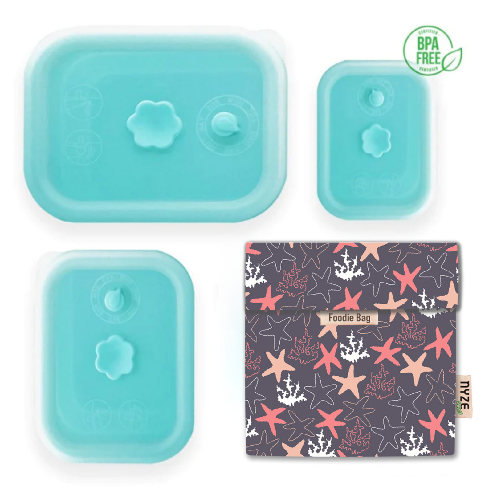 NYZE Turquoise Container 3pcs Set + 1pc Stars Foodie Bag | NTUC FairPrice
