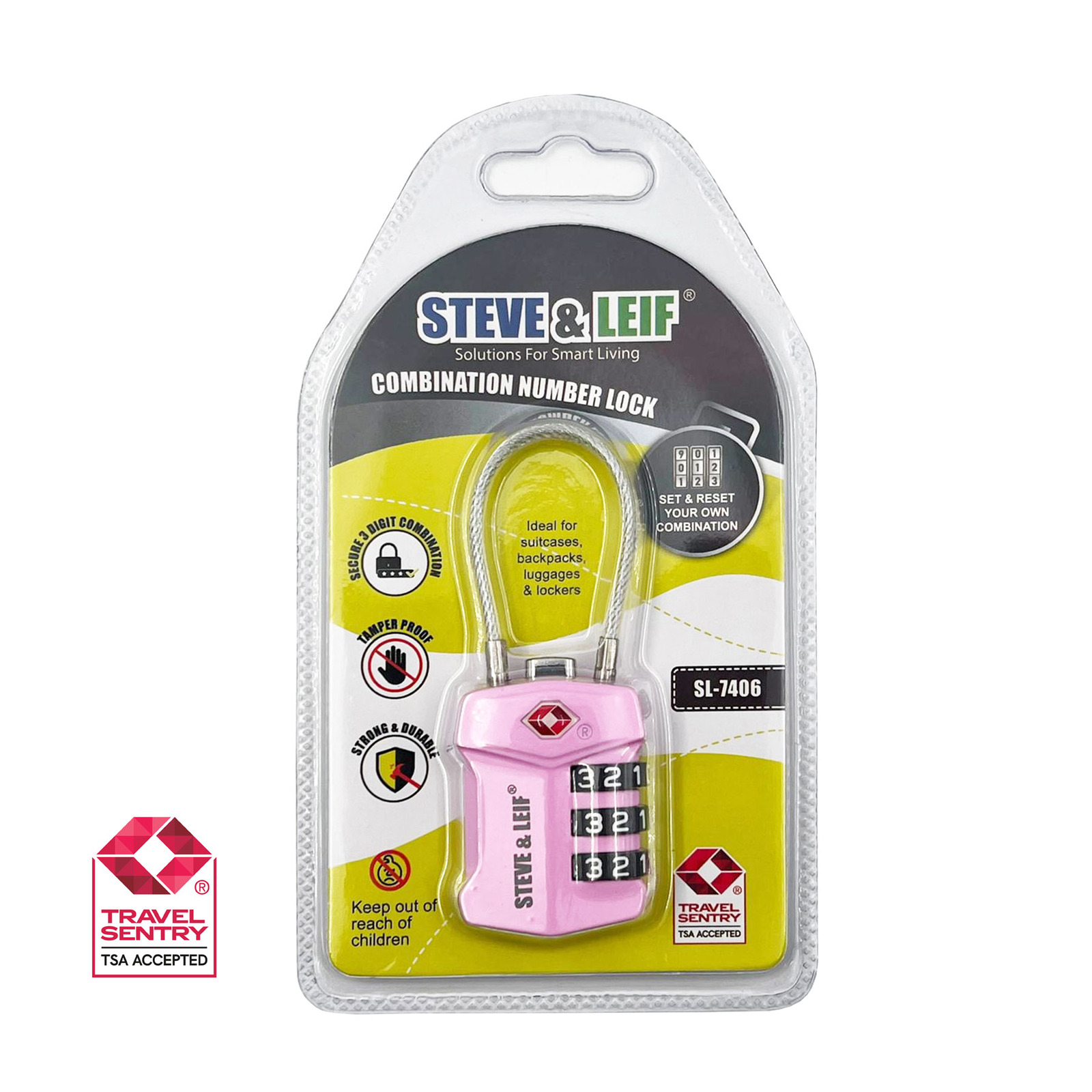 Steve & Leif Wire Shackle TSA Combination Lock (Pink) | NTUC FairPrice