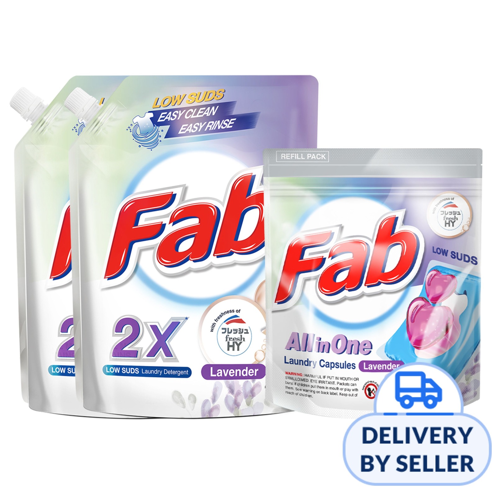 Fab All-in-One Laundry Capsules + Detergent Refill - Lavender | NTUC ...