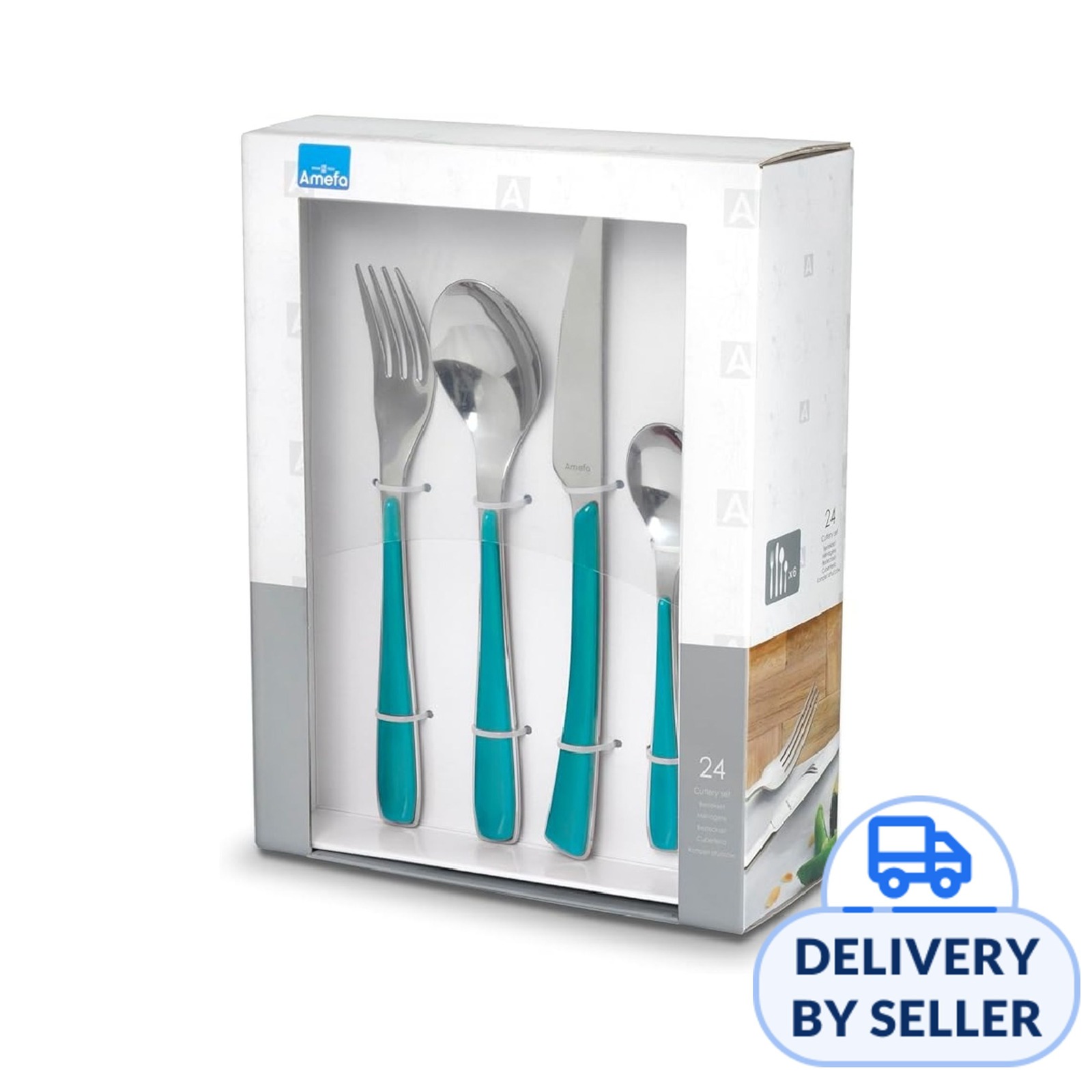 Amefa Cutlery Set 24's Eclat - Metallic Ocean Blue Finish | NTUC FairPrice