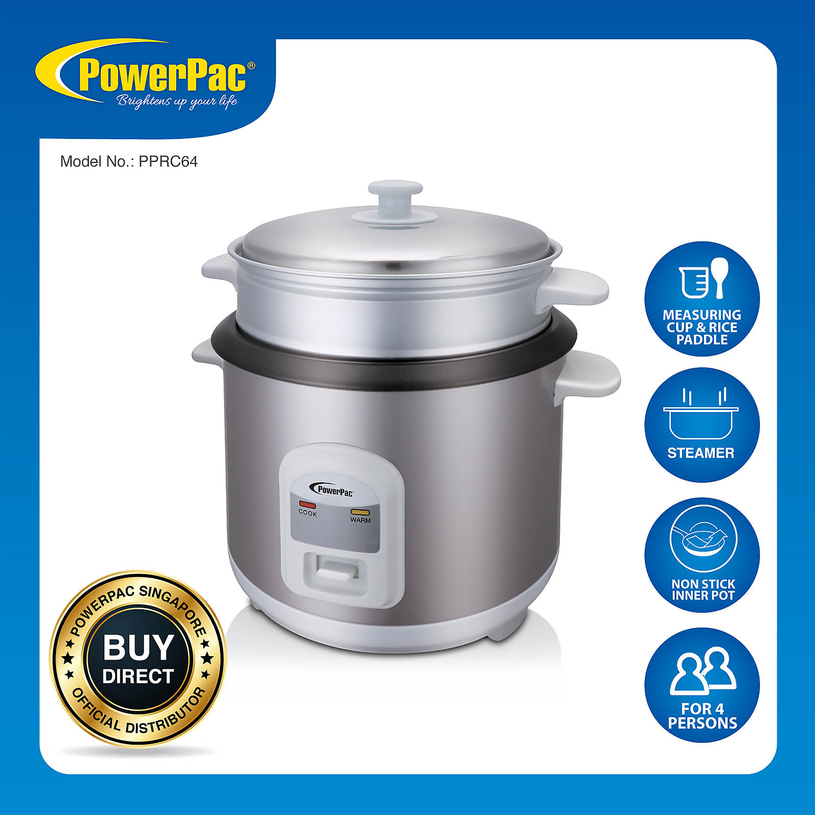 PowerPac (PPRC64) 1.0L Rice Cooker | NTUC FairPrice