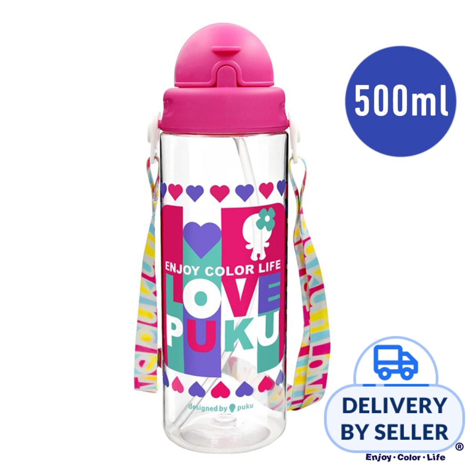 Puku Puku Friends Tritan Straw Bottle Red | NTUC FairPrice