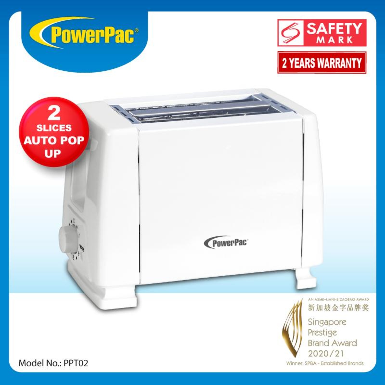 POWERPAC (PPT02) 2 Slice Bread Toaster Pop-Up | NTUC FairPrice